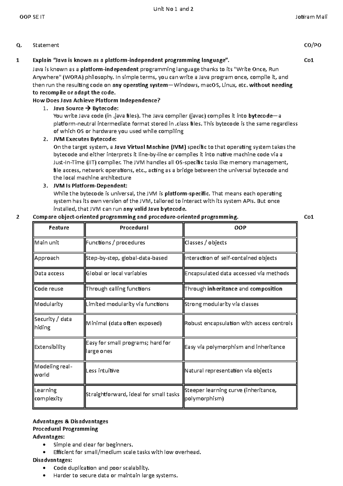 Unit No 1 and 2 OOP SE IT 2025: Java Programming Concepts Explained ...
