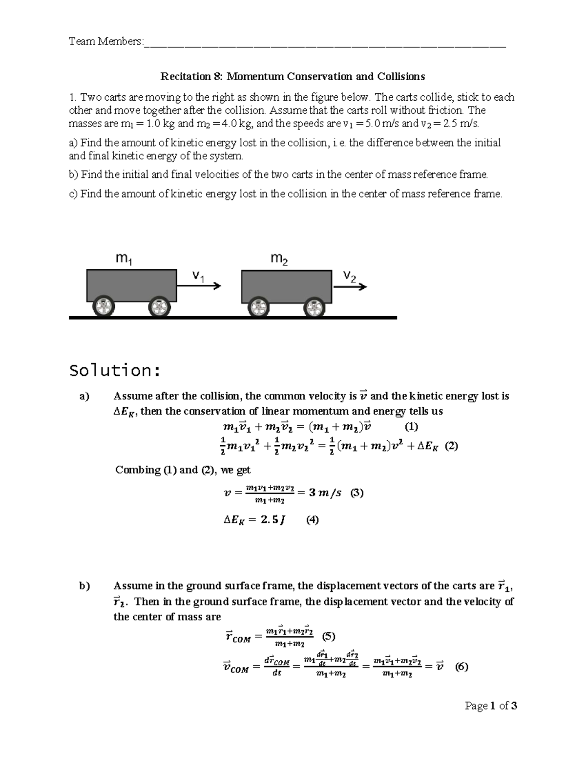 Solution of Recitation 8: Momentum Conservation & Collisions - Studocu