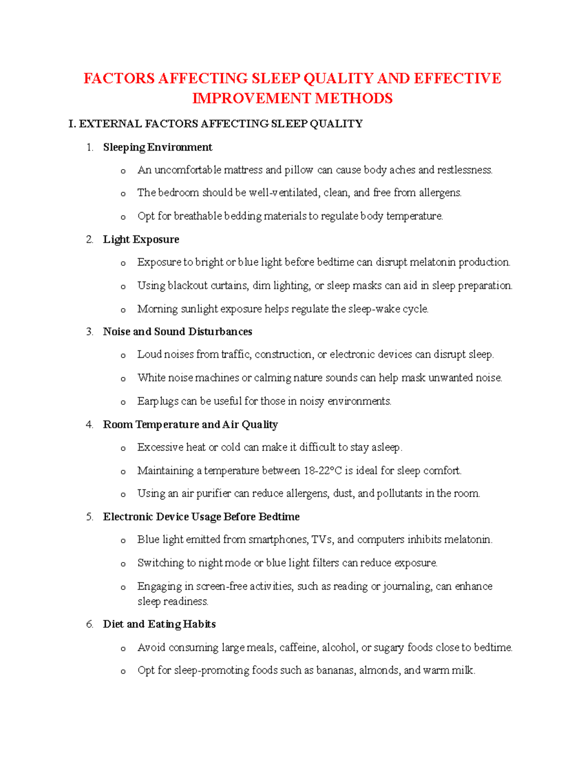 B1-en: Factors Influencing Sleep Quality & Improvement Strategies - Studocu
