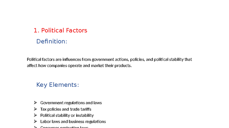 Marketing 01-1: Political, Cultural, and Economic Factors Impact - Studocu