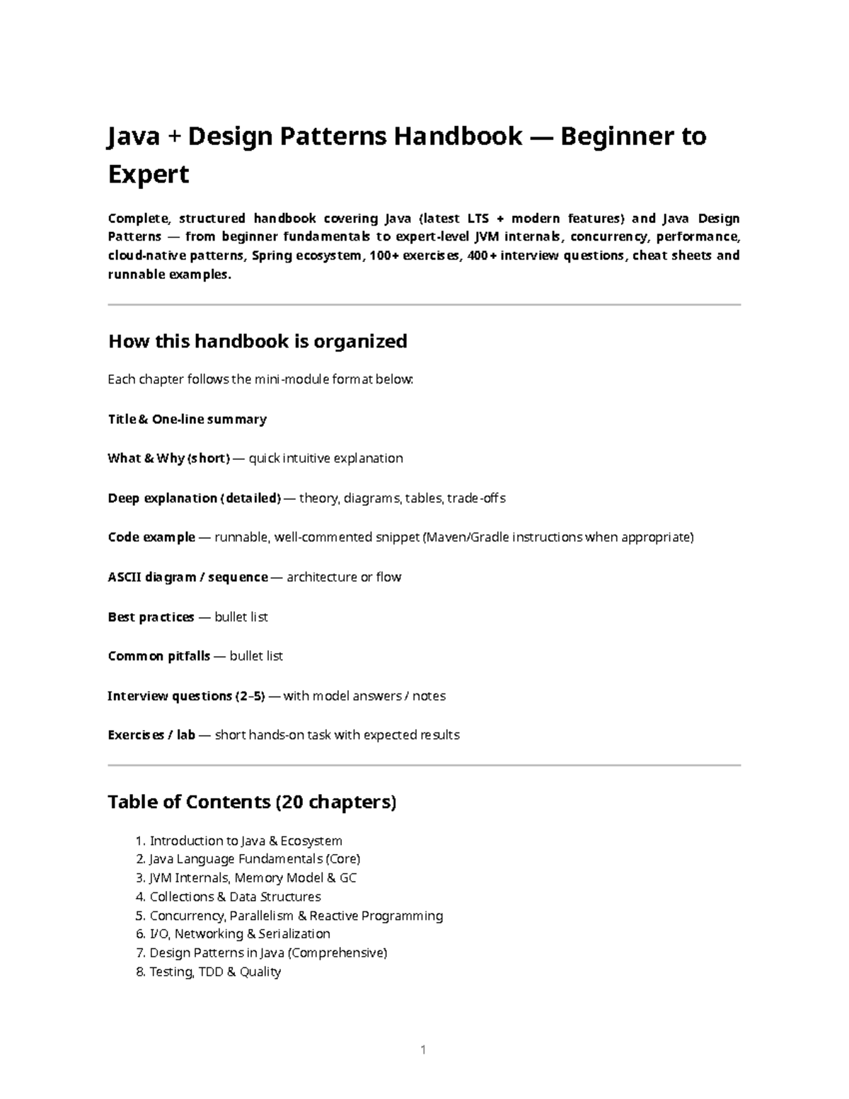 Java + Design Patterns Handbook: From Beginner to Expert Guide - Studocu