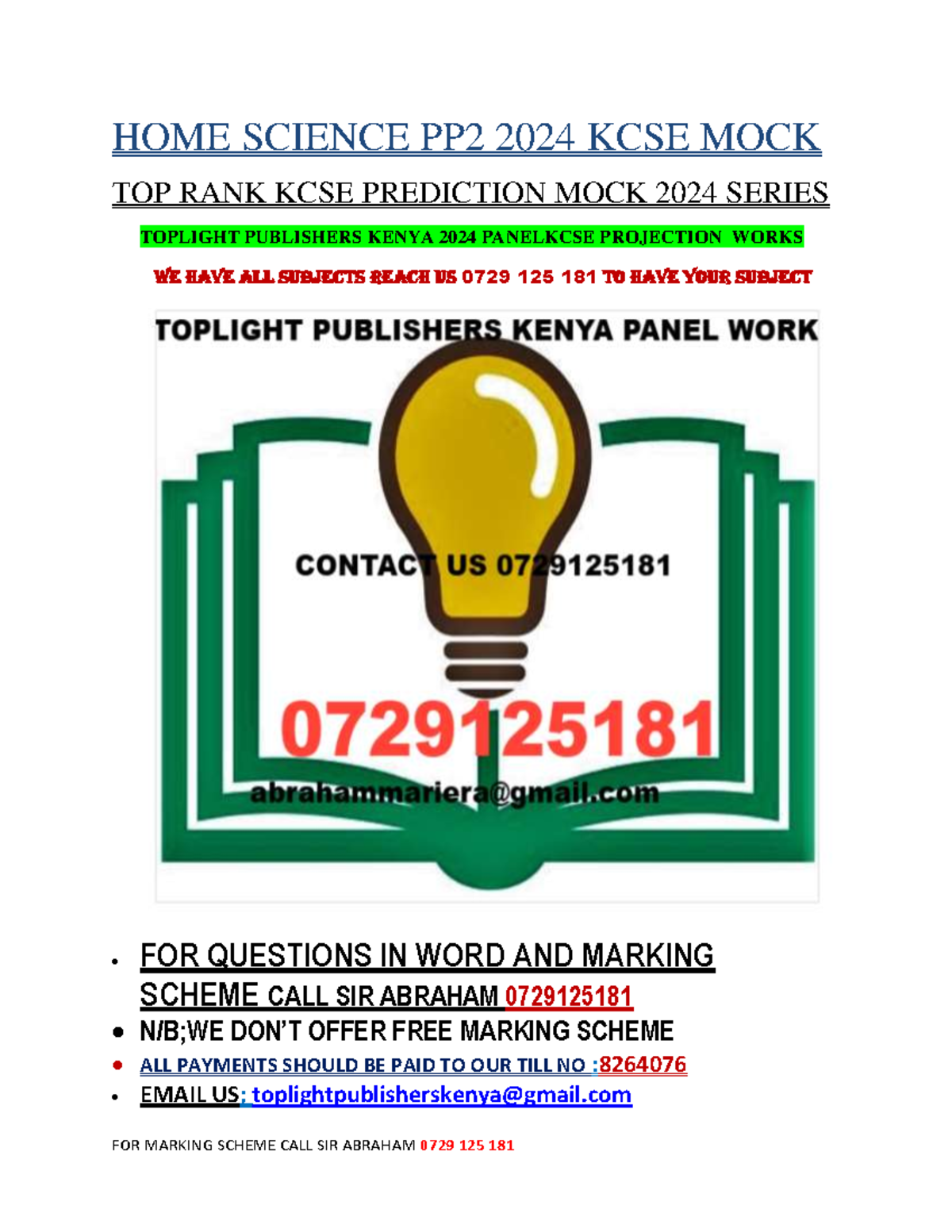 HOME Science KCSE 2024 Mock Exam Paper 2 - Clothing Construction - Studocu