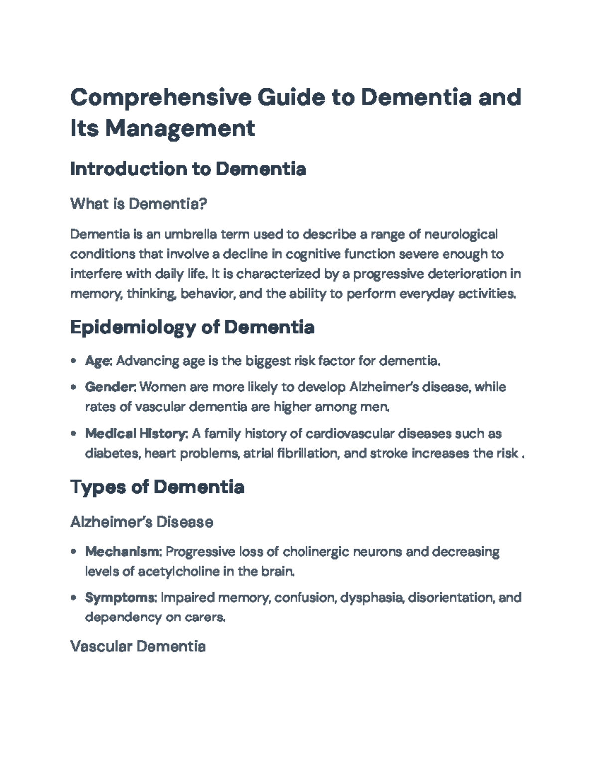 Comprehensive Overview of Dementia and Its Management Strategies ...