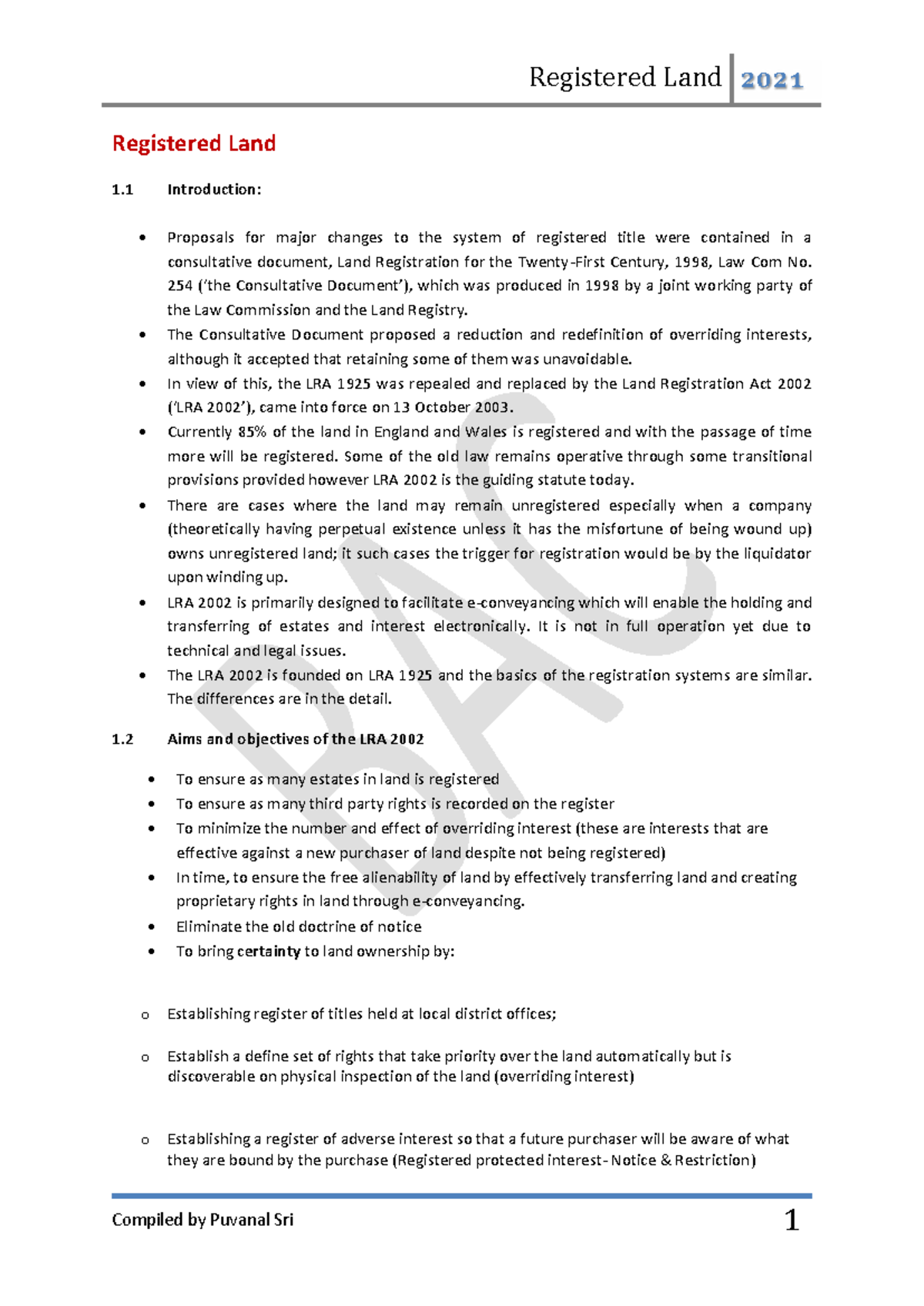 Registered Land LRA 2002: Key Principles and Changes Explained - Studocu