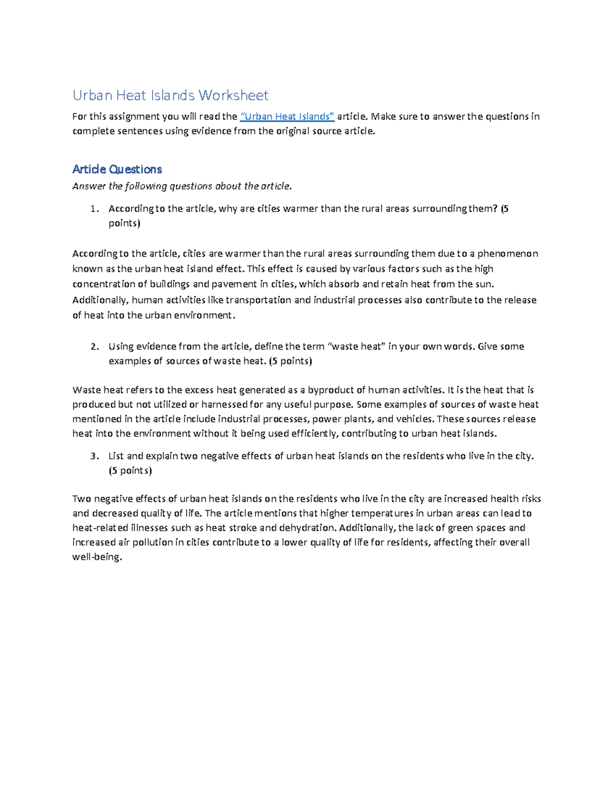Urban Heat Islands Impact & Solutions - Assignment 5.02 - Studocu