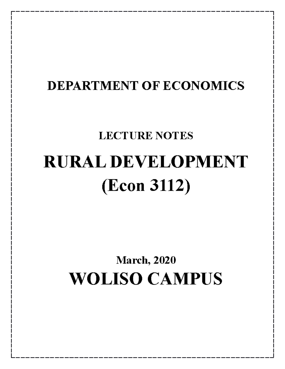 Econ 3112: Rural Development Lecture Notes - March 2020 Edition - Studocu