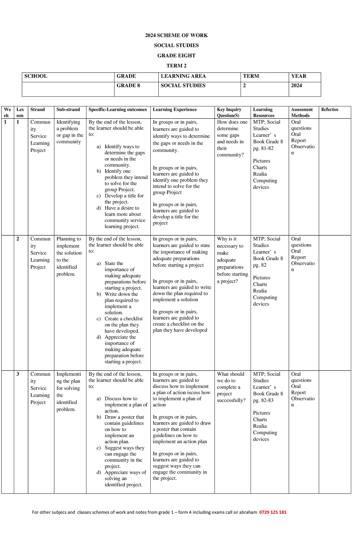 Grade 6 CBC Social Studies: Comprehensive Lesson Notes - Studocu