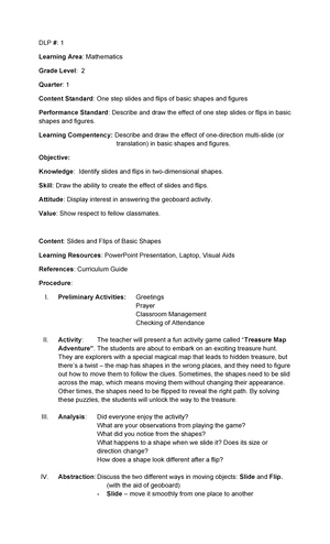 Math 2 Lesson Plan: Understanding Slides & Flips (Final) - Studocu
