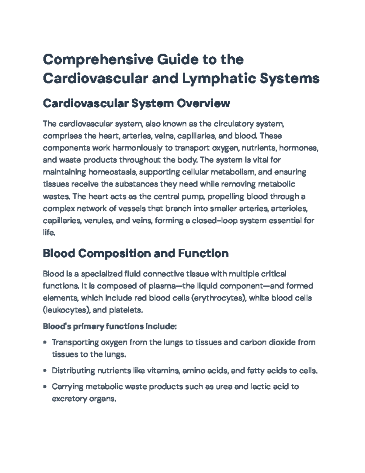 Comprehensive Overview of Cardiovascular & Lymphatic Systems - Studocu