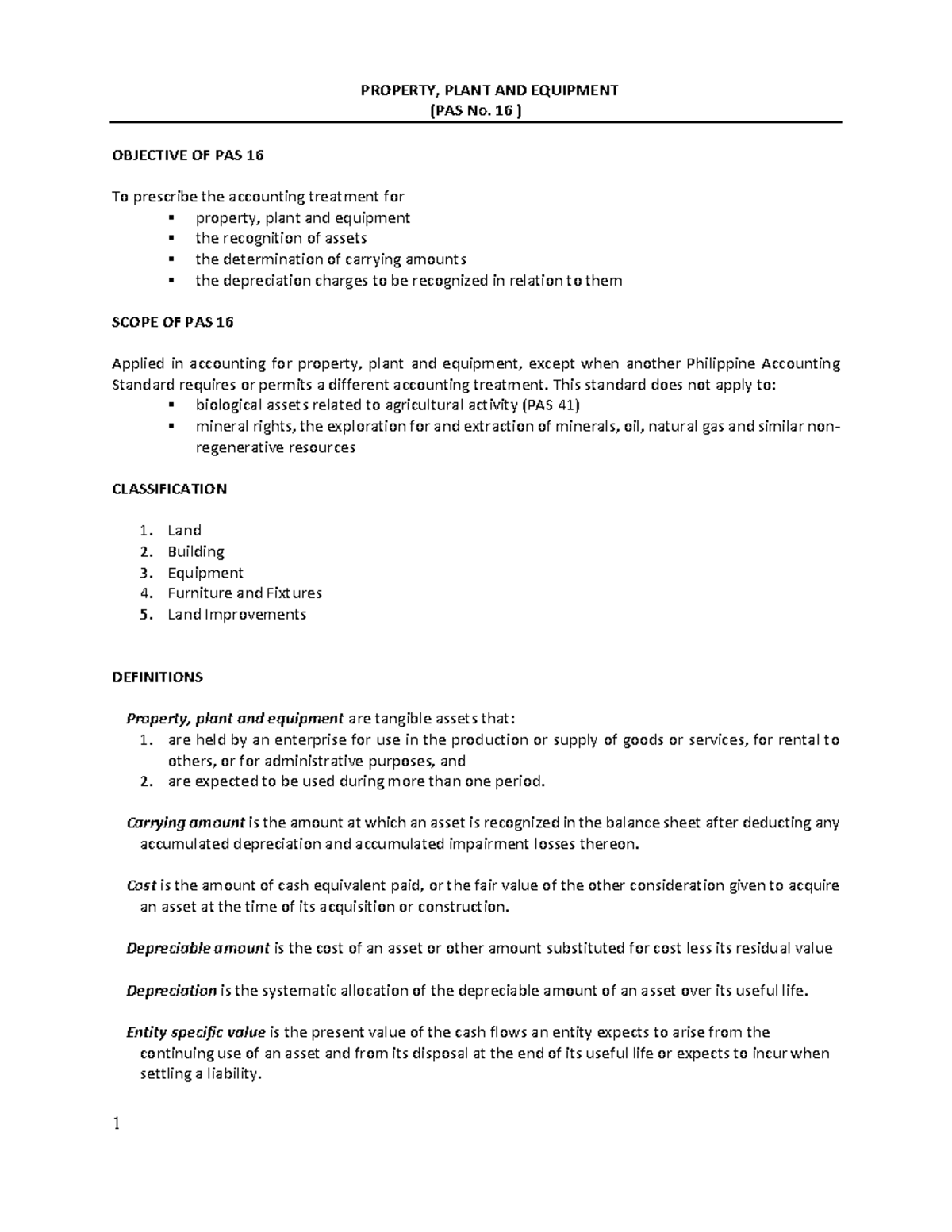PPE Notes Overview and Key Accounting Principles (PAS 16) - Studocu