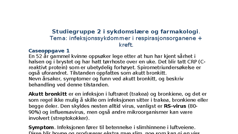Studiegruppe 2: Sykdomslære og Farmakologi - Infeksjonssykdommer og ...