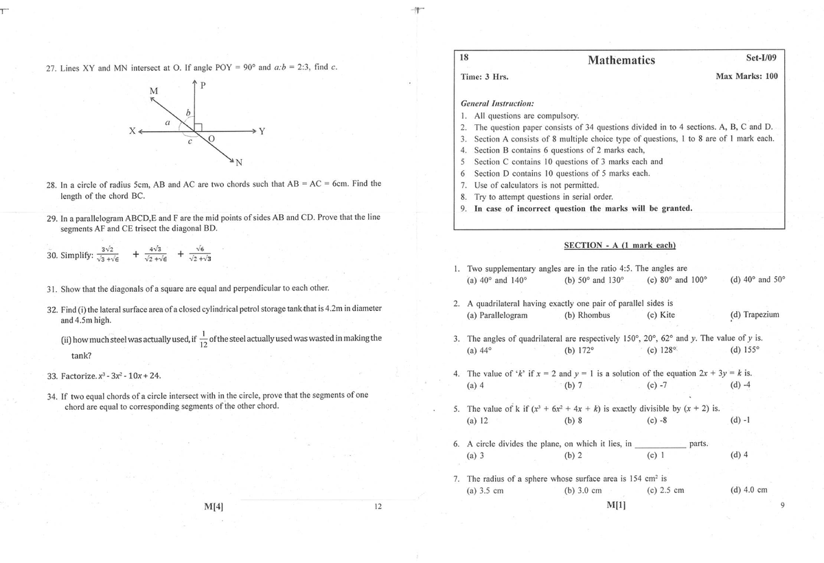 09NMO18 - Olympiad Sample Paper: Mathematics Competency Questions - Studocu
