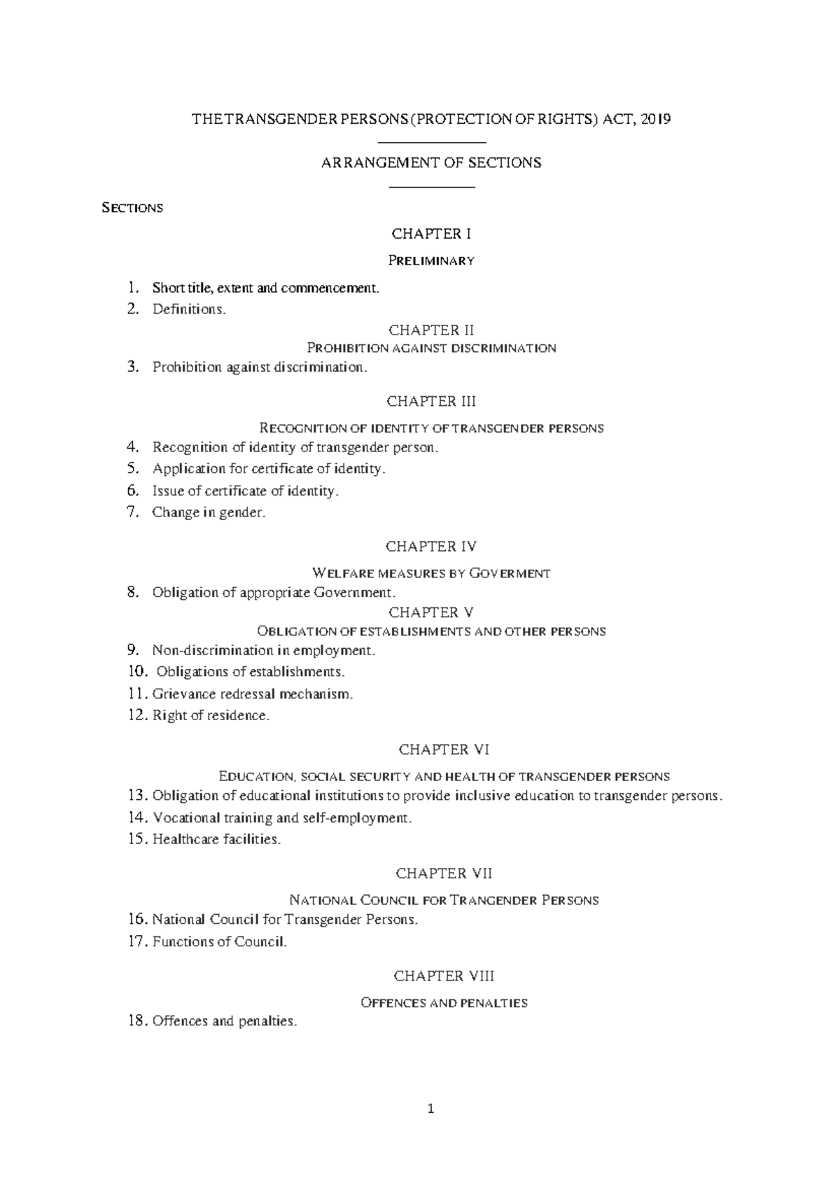 Transgender Persons (Protection of Rights) Act, 2019: Section Overview ...
