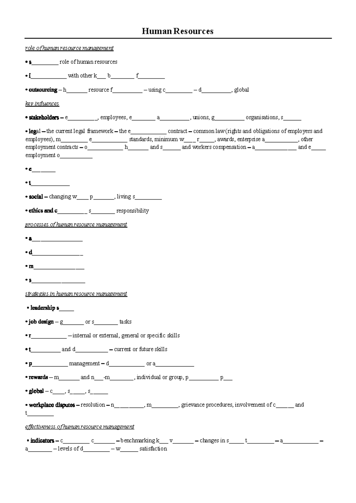 HR Syllabus Overview: Key Roles & Responsibilities in Management - Studocu