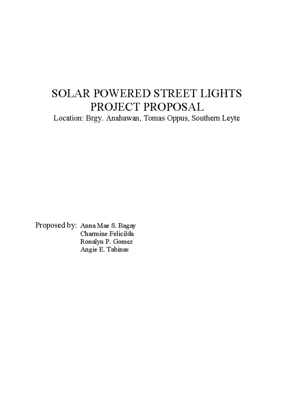 Solar Powered Street Lights Project Proposal 1 - SOLAR POWERED STREET ...