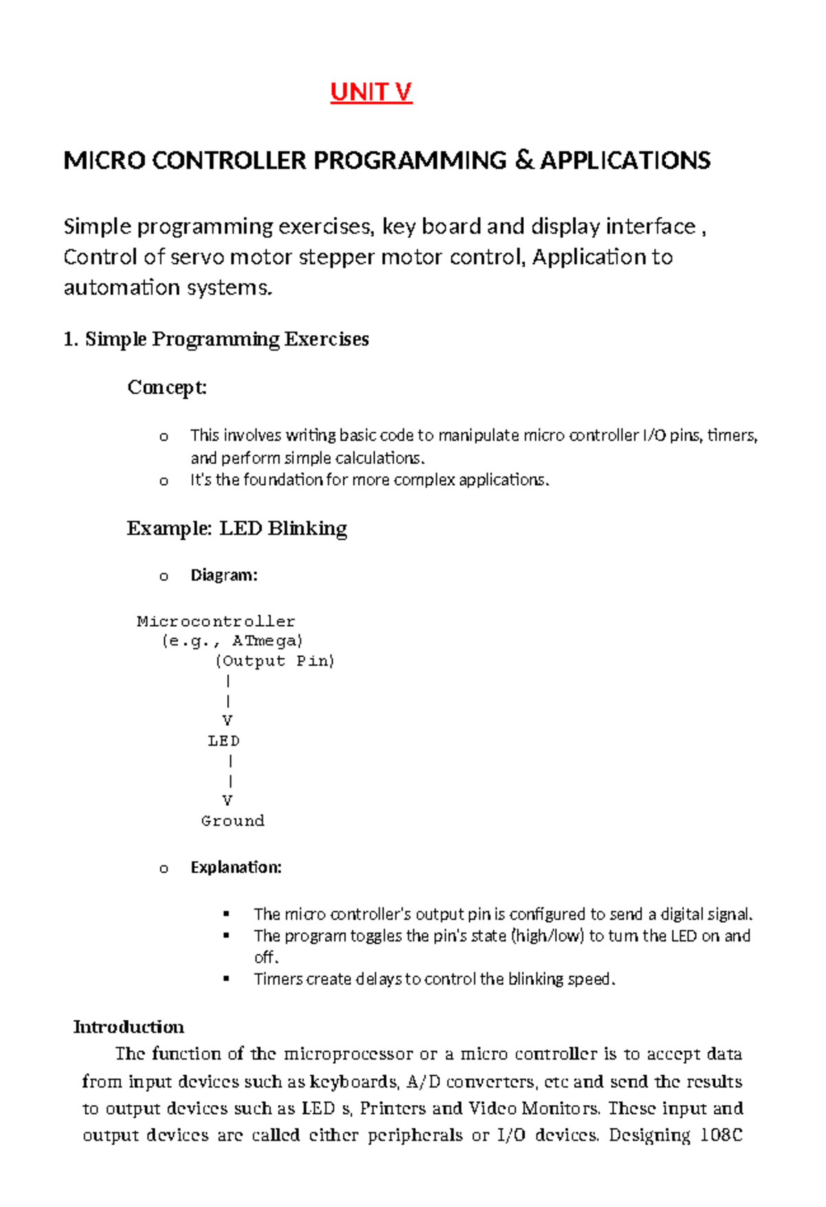 Unit V MPMC: Microcontroller Programming Applications & Exercises - Studocu