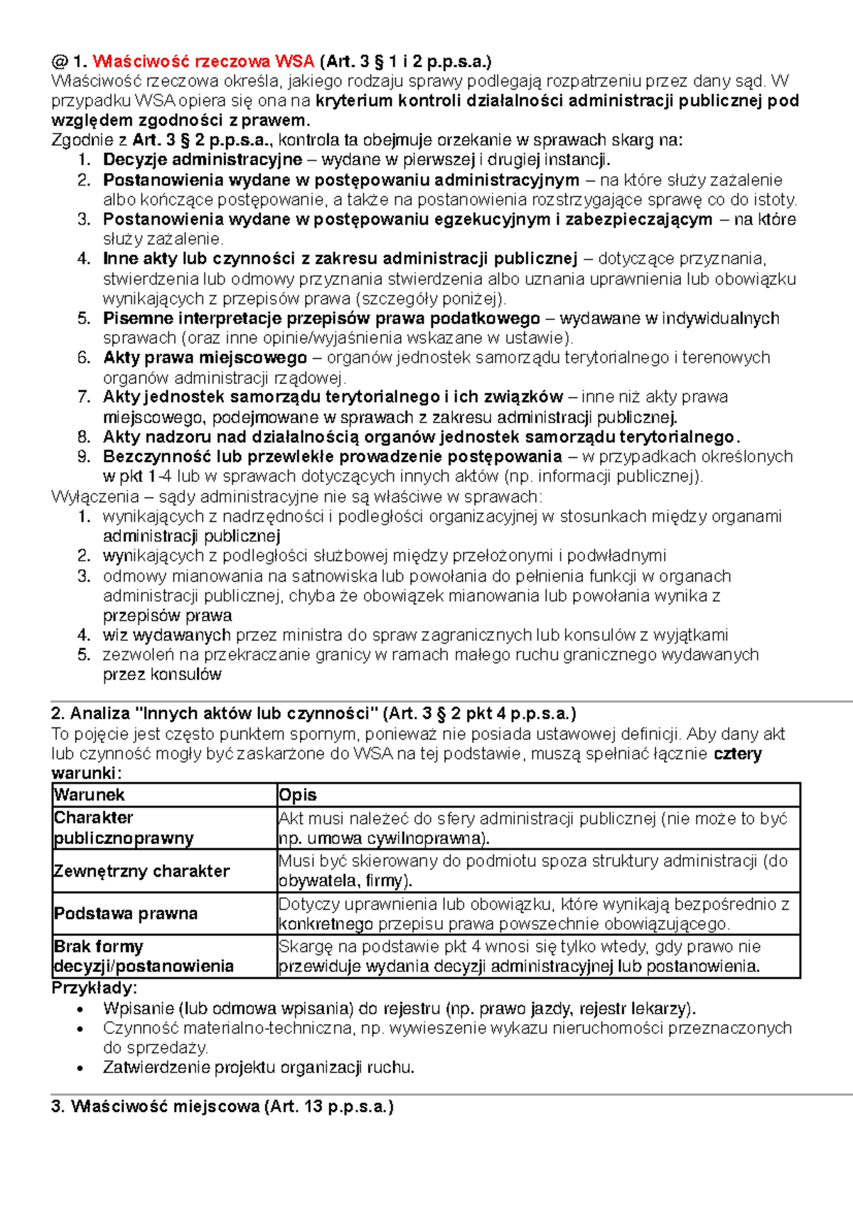 Notatki do PPSA: Właściwość rzeczowa, miejscowa i instancyjna WSA - Studocu