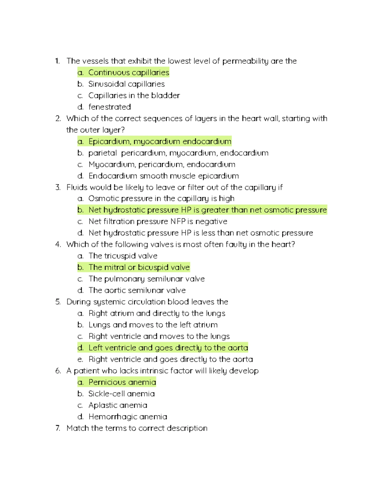 Chapter 18: Cardiovascular System: The Heart Quiz Questions Human ...