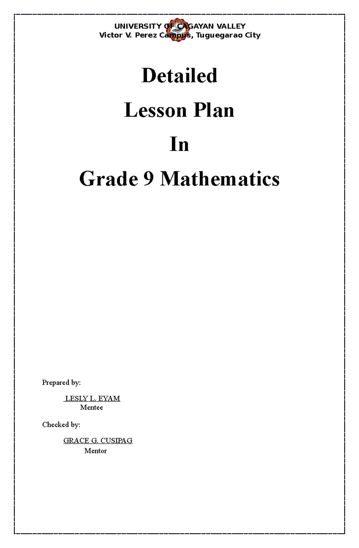 DLP 4 - Rectangle Theorems: Grade 9 Mathematics Lesson Plan - Studocu
