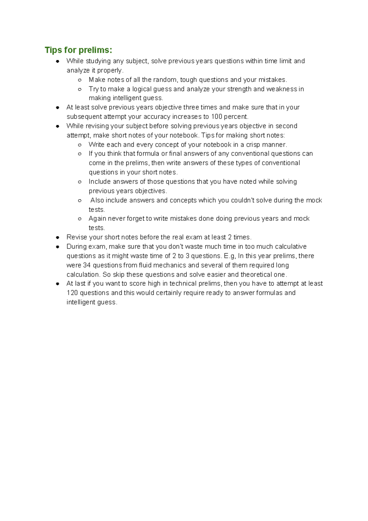 ESE Prelims Short Notes: Tips for Effective Exam Preparation - Studocu
