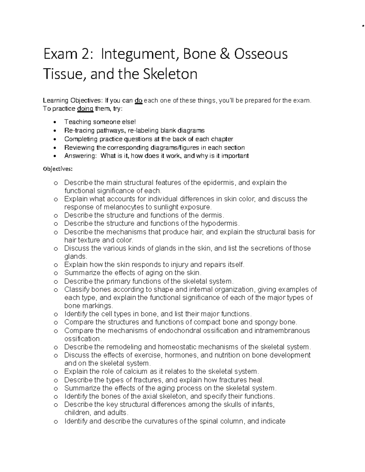 Exam 2: Integument, Bone & Skeletal System Review Notes - Studocu