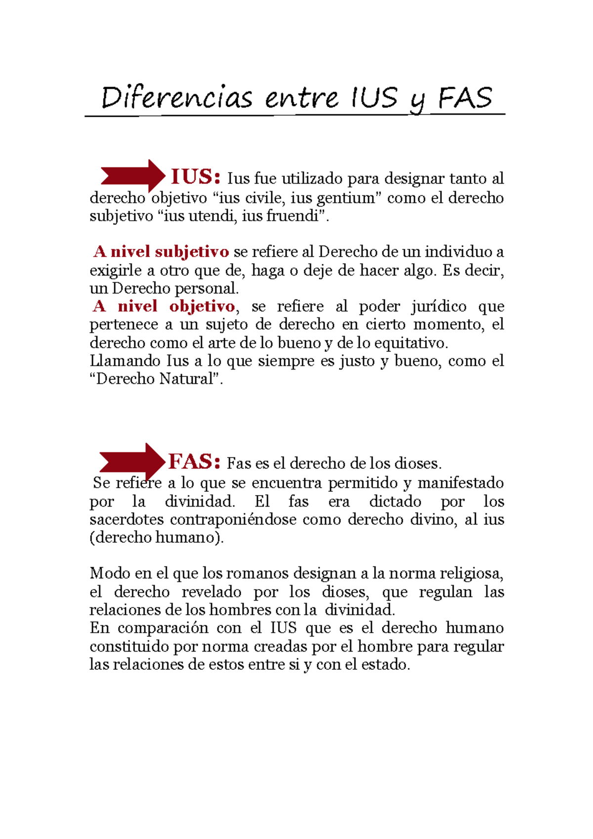 Diferencias entre IUS y FAS en Derecho Romano: Conceptos Clave - Studocu