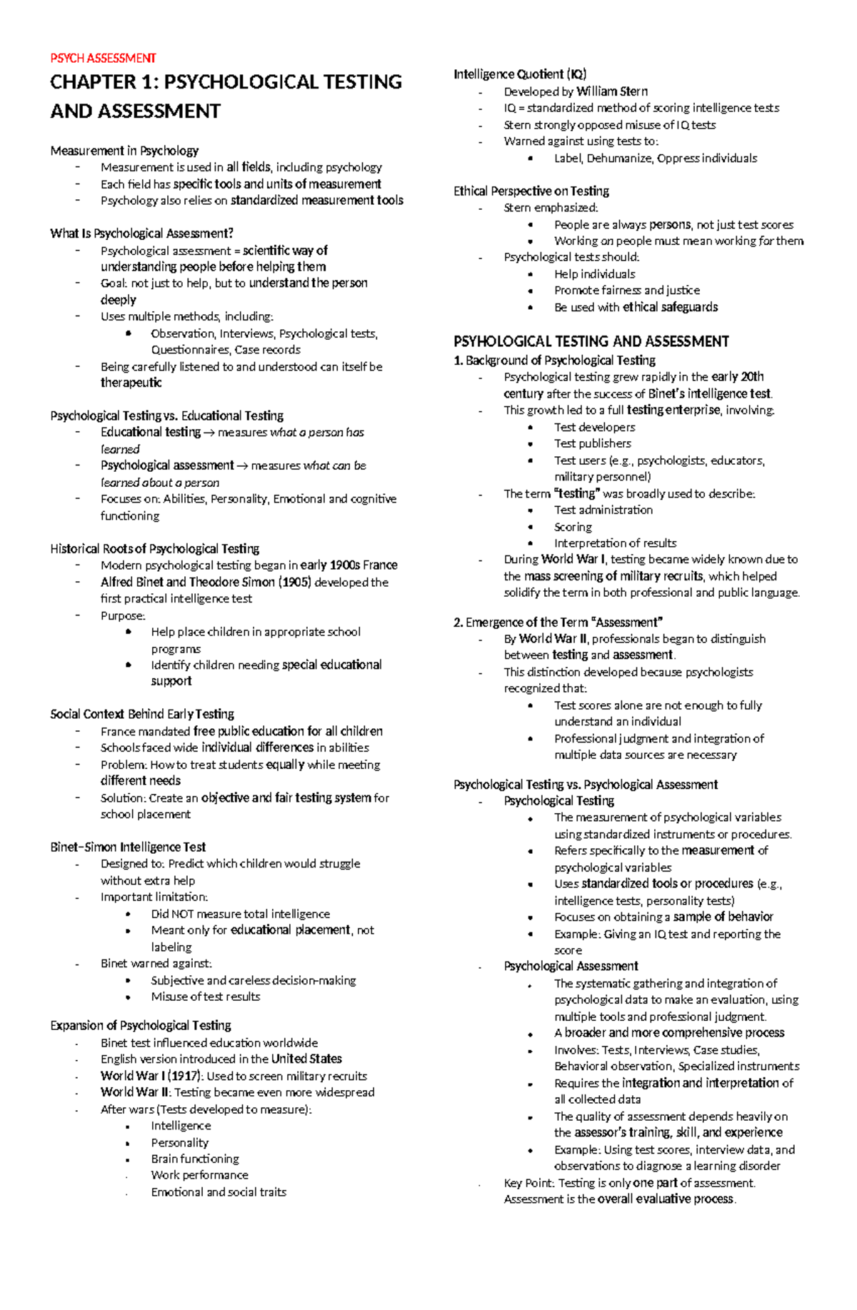 PSYCH 101: CHAPTER 1 - PSYCHOLOGICAL TESTING & ASSESSMENT OVERVIEW ...