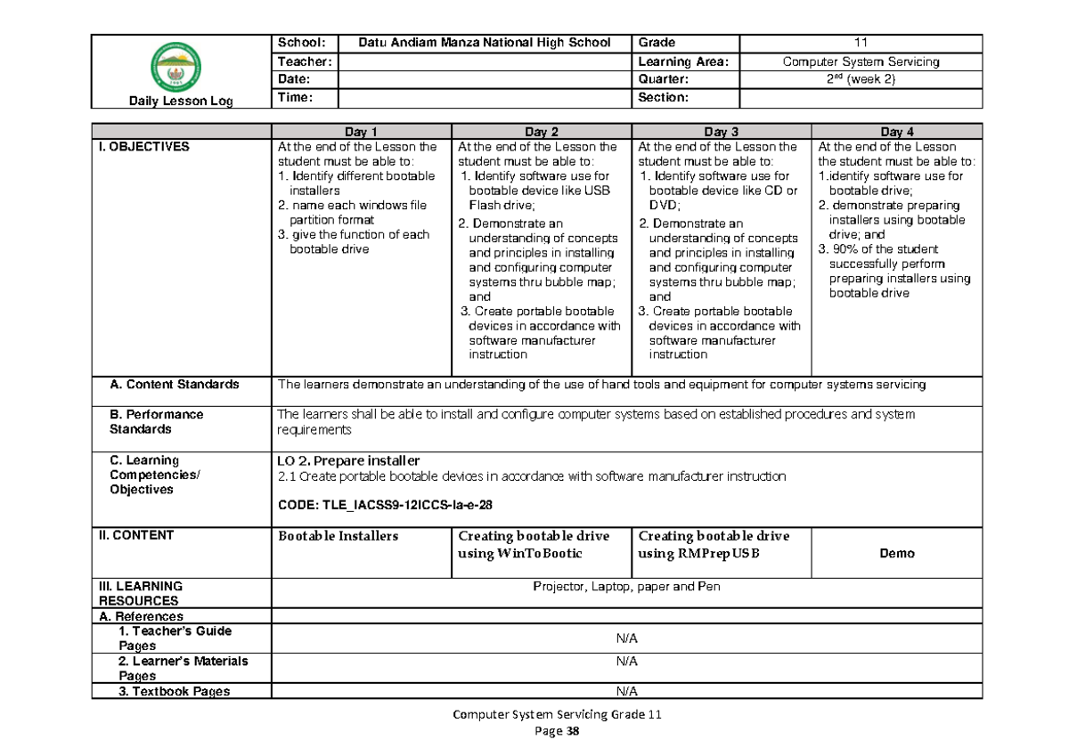 DLL CSS11 Q2 Week 2 - Bootable Installers & Computer Systems - Studocu