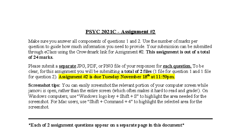 PSYC 2021C Assignment #2: Hypothesis Testing & Normal Distributions ...