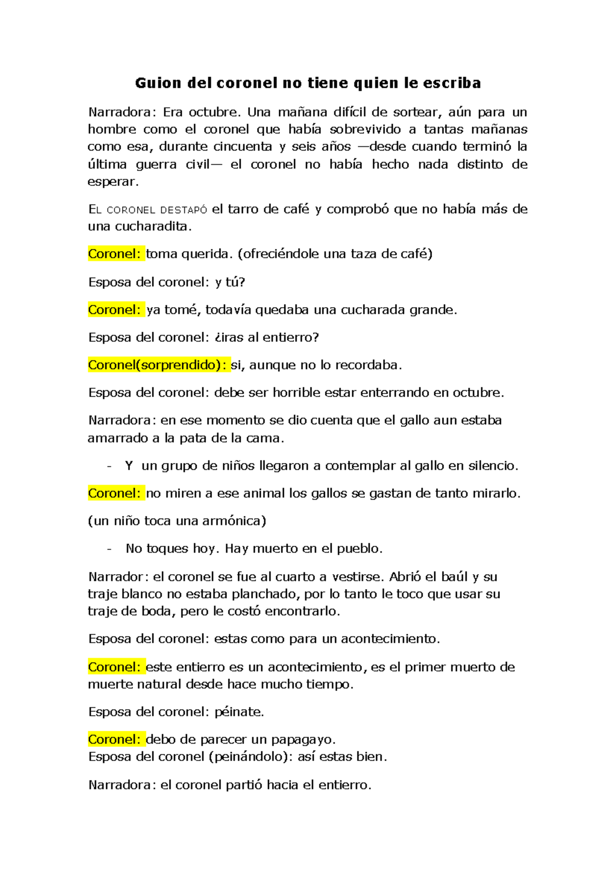 Guion de el coronel no tiene quien le escriba - Guion del coronel no ...
