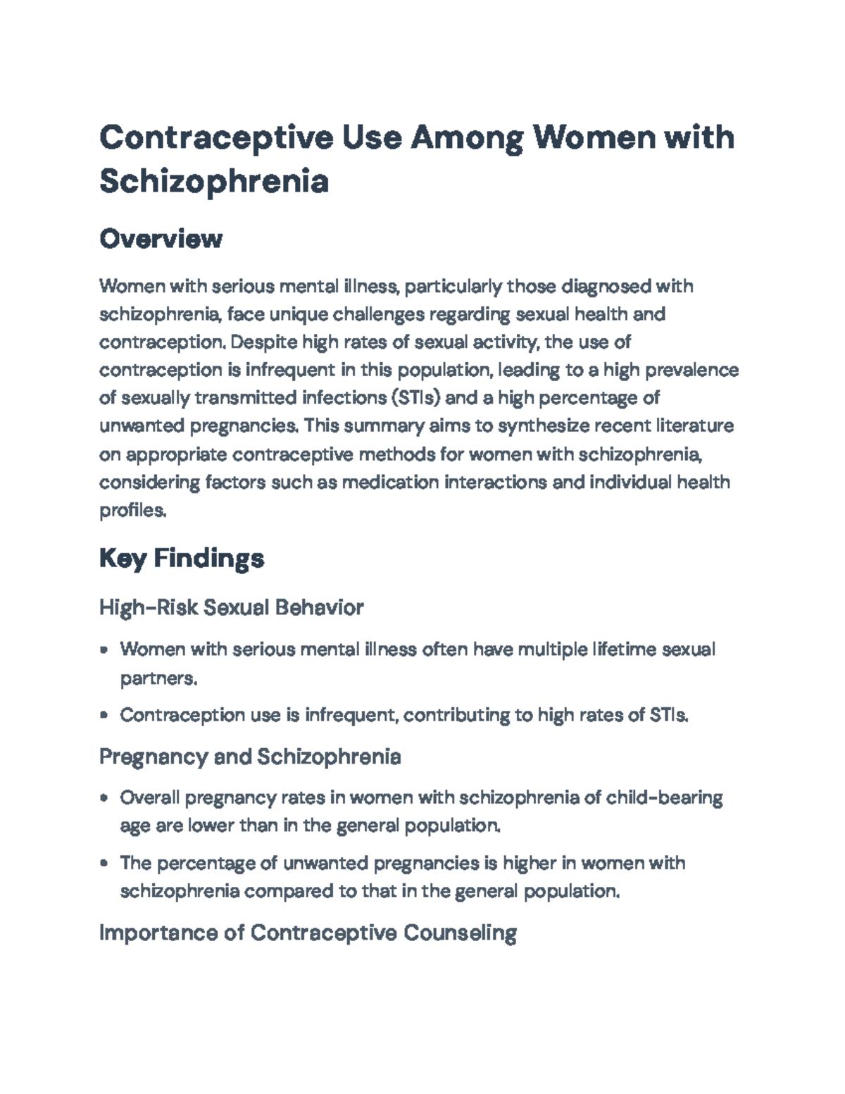 Contraceptive Use Among Women with Schizophrenia: Challenges ...