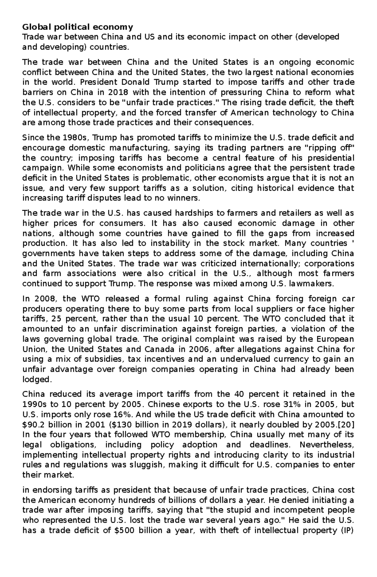 Global political economy - Global political economy Trade war between ...