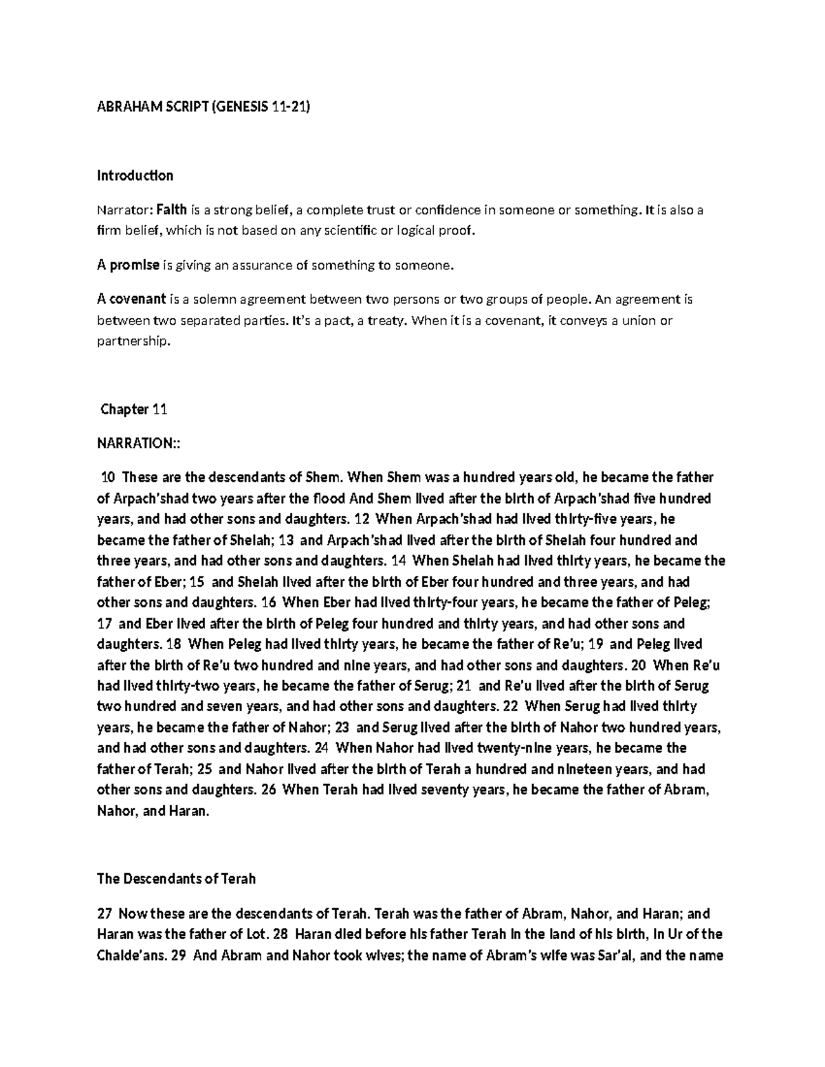 808 Abraham-1 - Good - ABRAHAM SCRIPT (GENESIS 11-21) Introduction ...