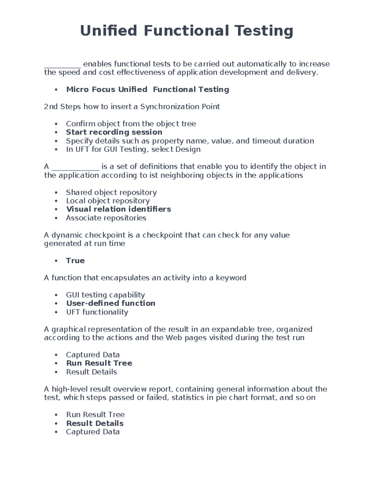 UFT 2nd Steps: Synchronization Points & Object Repositories Guide - Studocu