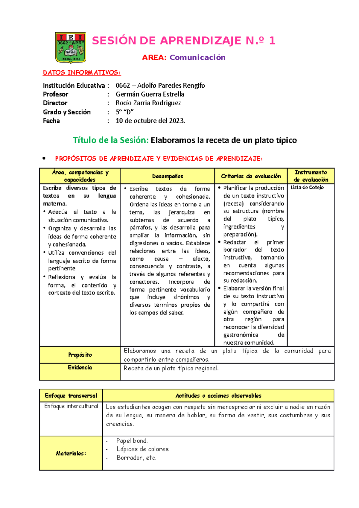 Elaboración de una Receta Típica - 5to "D" Comunicación - Studocu