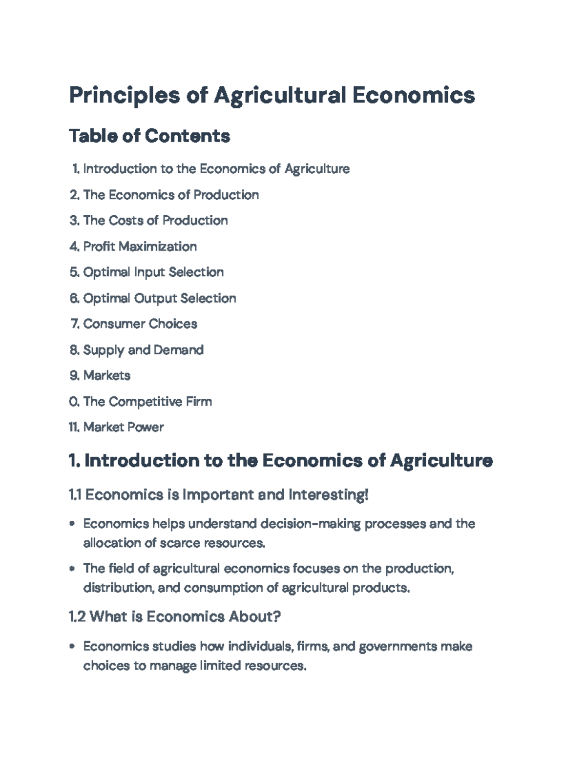 Comprehensive Overview of Agricultural Economics (Course Code: AG101 ...