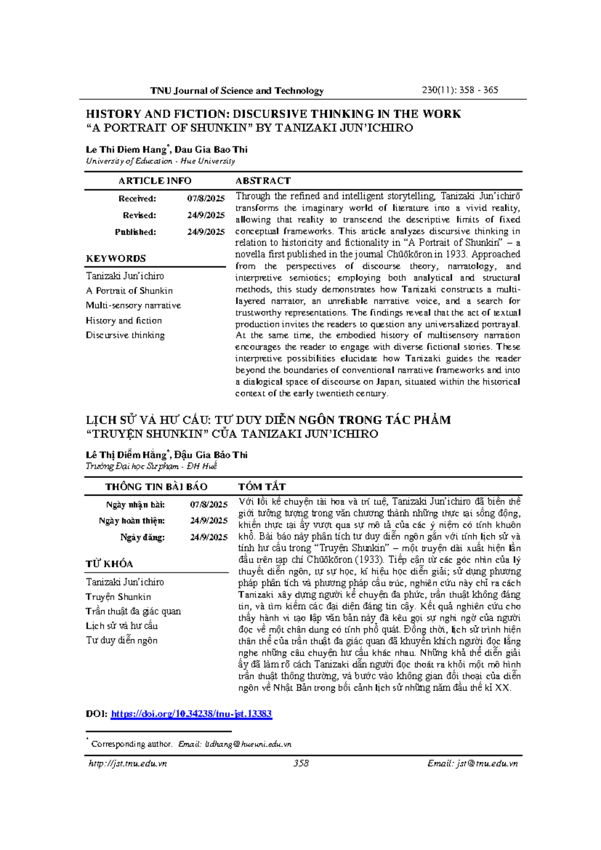 HISTORY AND FICTION: DISCURSIVE THINKING IN TANIZAKI'S WORK (TNU 230 ...