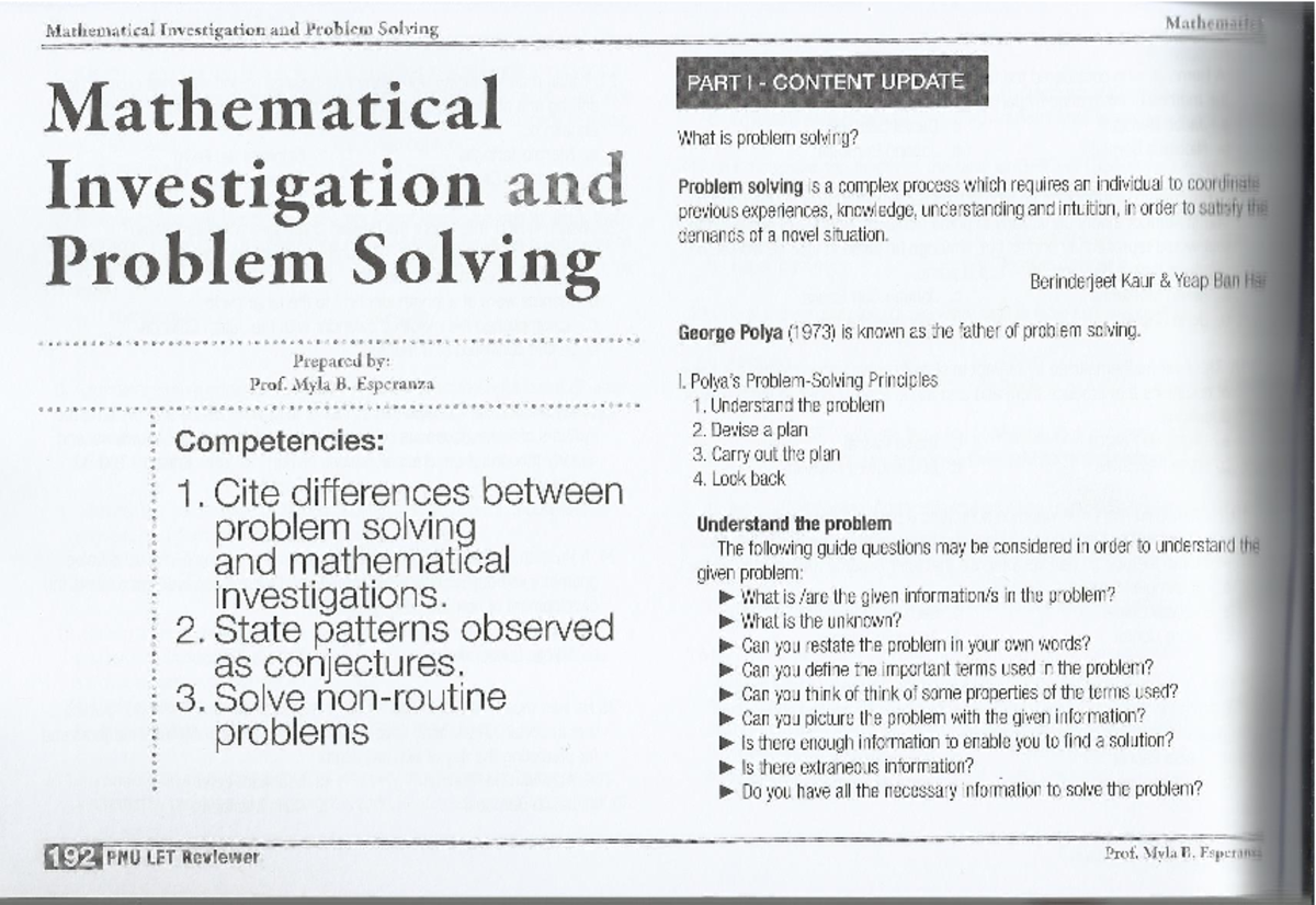 Mathematics Mathematical Investigation and Problem Solving: A ...