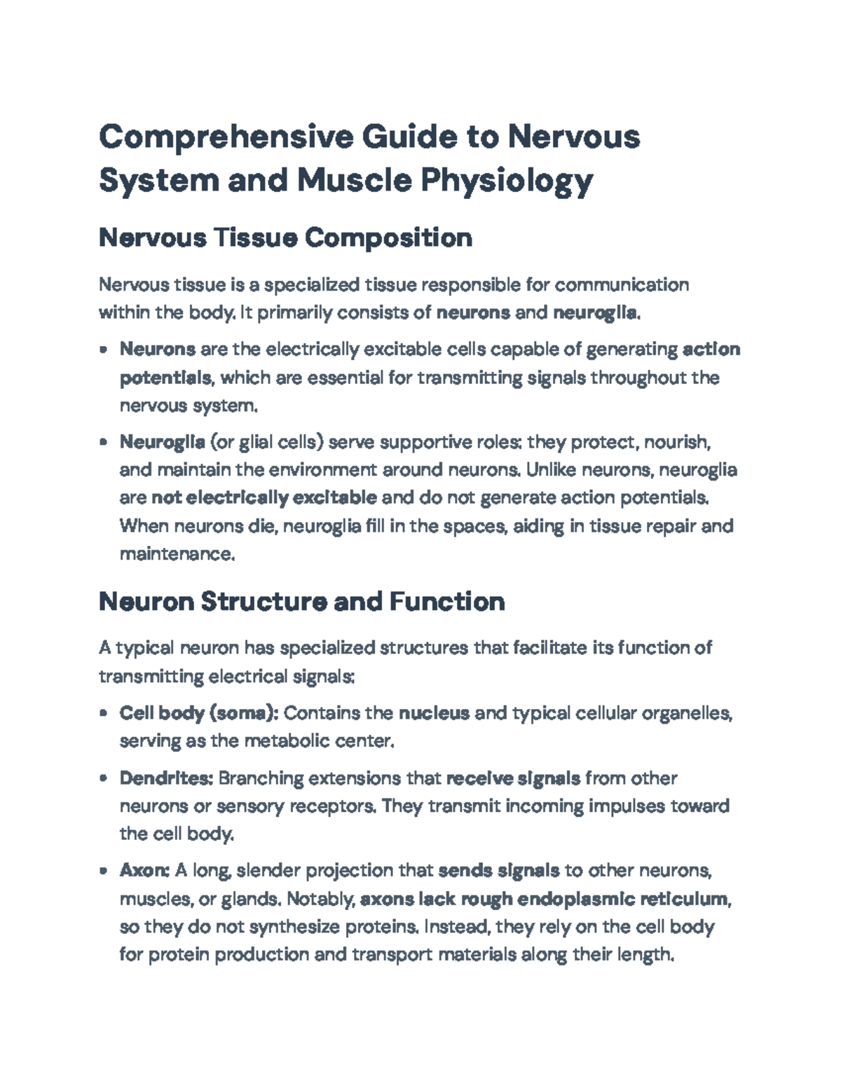 Comprehensive Guide to Nervous System & Muscle Physiology (BIO 101 ...