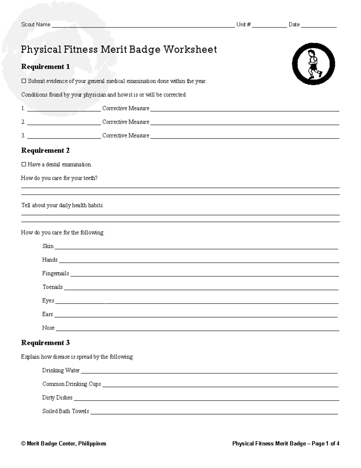 Physical Fitness Merit Badge Worksheet (Requirement 1-7) - Studocu