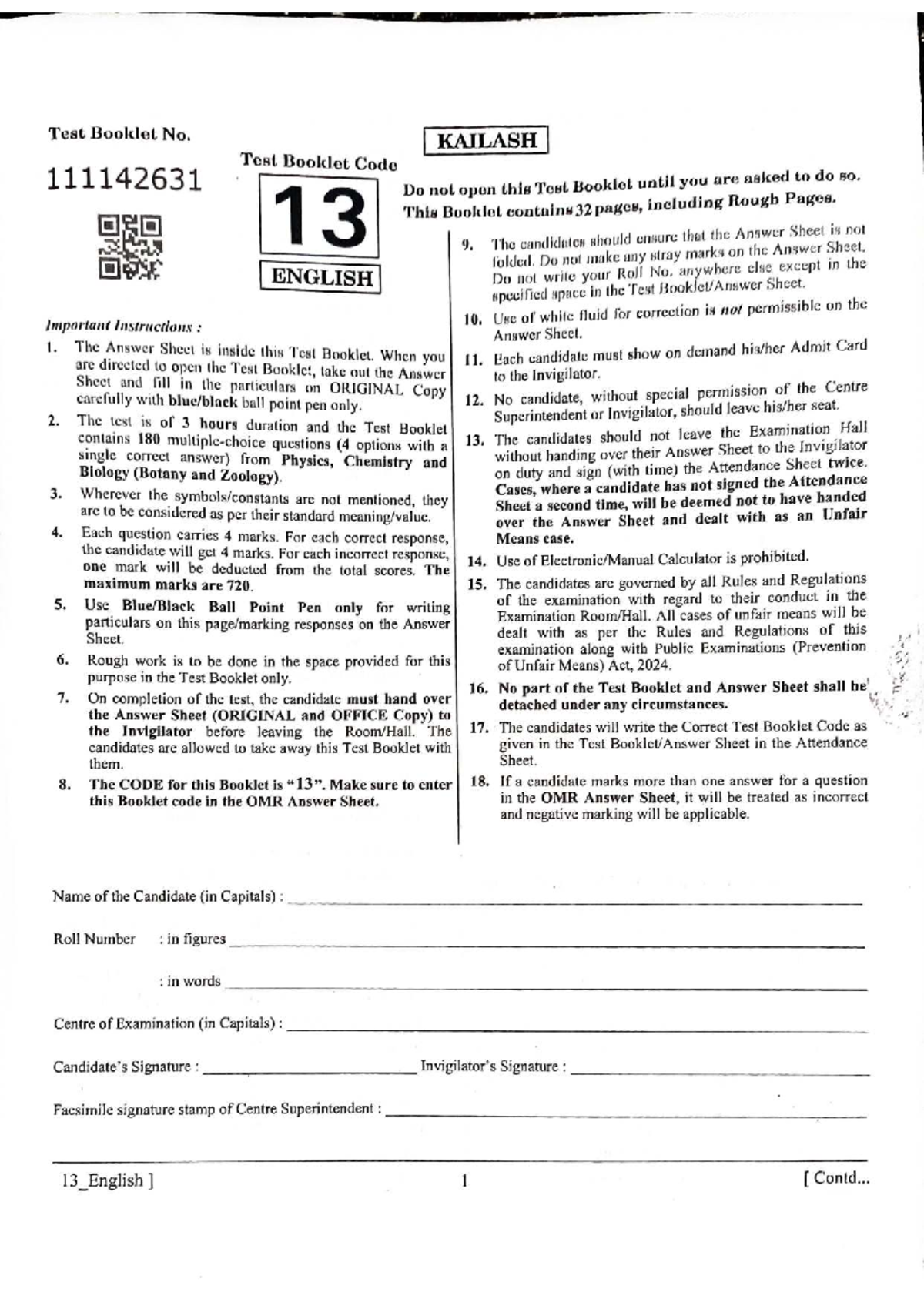 NEET 2026 Question Paper Code 13: Comprehensive Exam Guide - Studocu