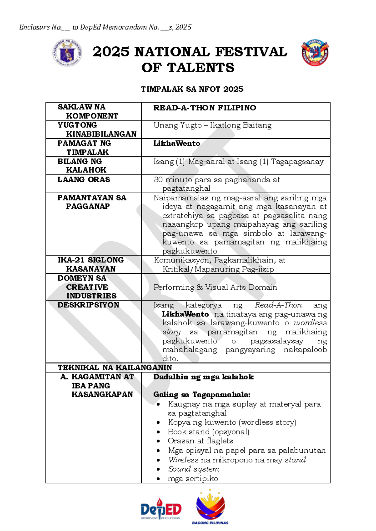 2025 NFOT READ-A-THON Filipino: Timpalak at Pamantayan - Studocu