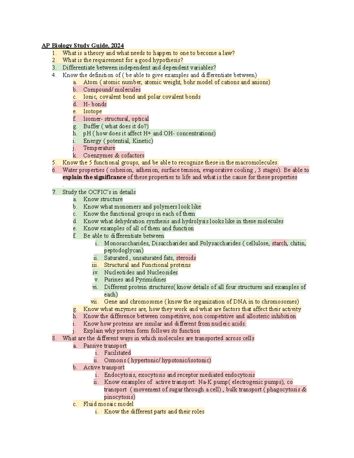 AP Biology Semester 1 Study Guide for 2024 Exam Preparation - AP ...