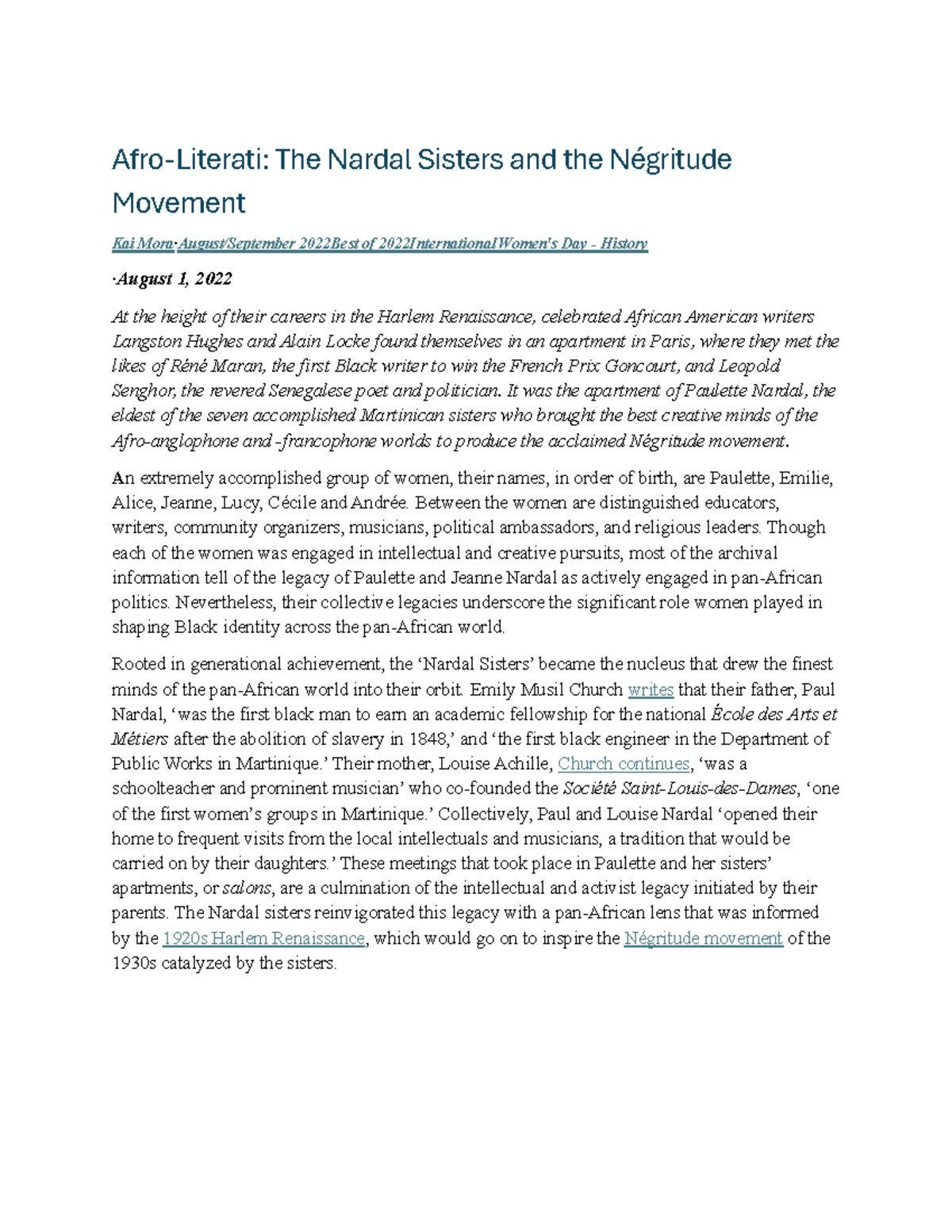 The Nardal Sisters: Pioneers of the Négritude Movement and Pan ...