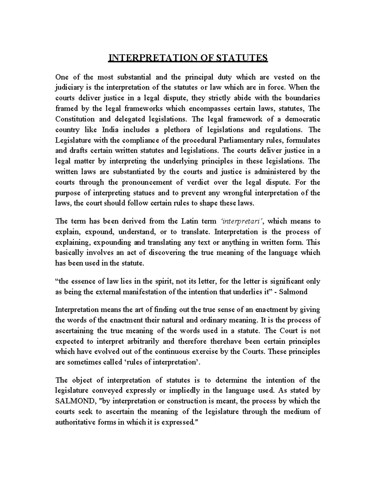 INTERPRETATION OF STATUTES: A Comprehensive Overview for Law Students ...