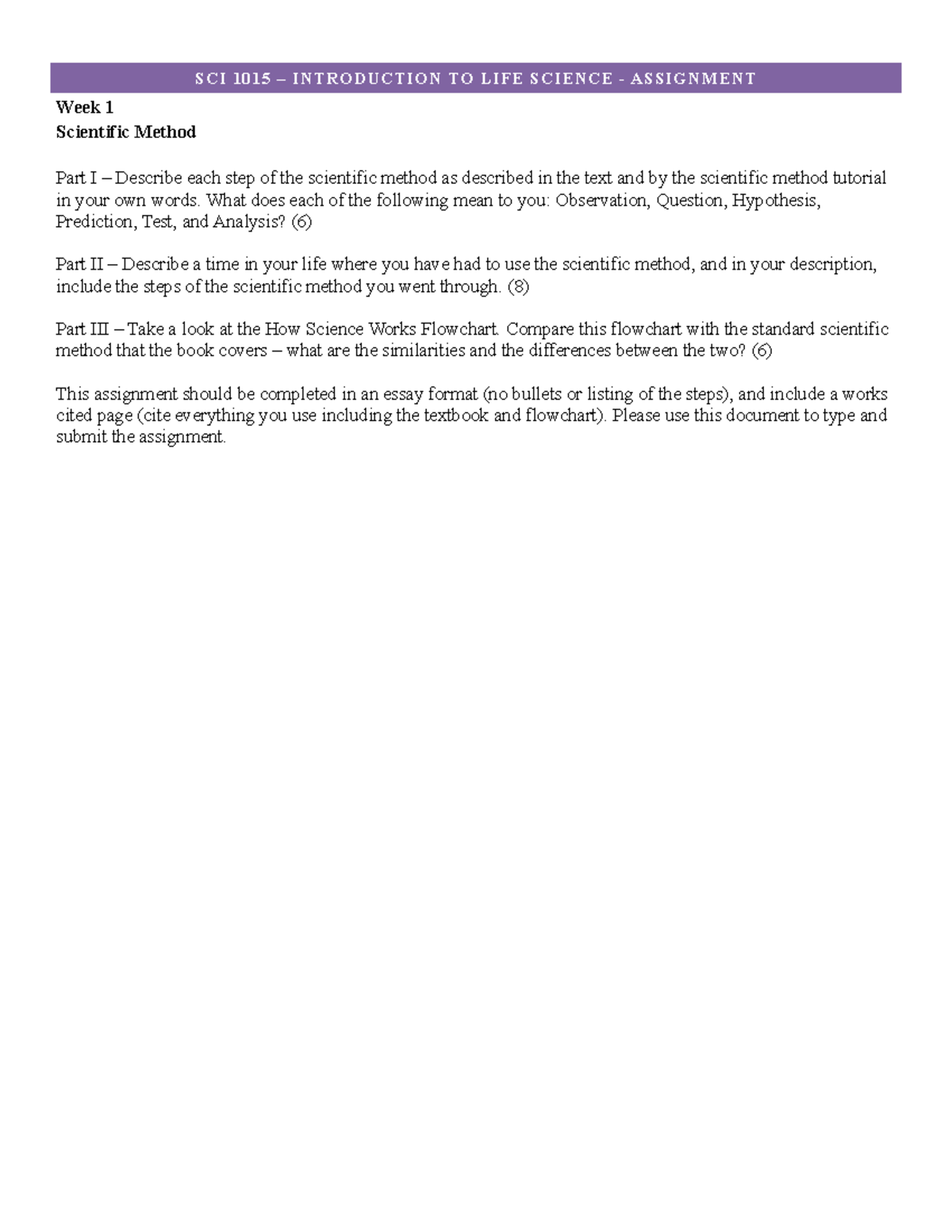 SCI1015 Scientific Method - SCI 1015 – INTRODUCTION TO LIFE SCIENCE ...