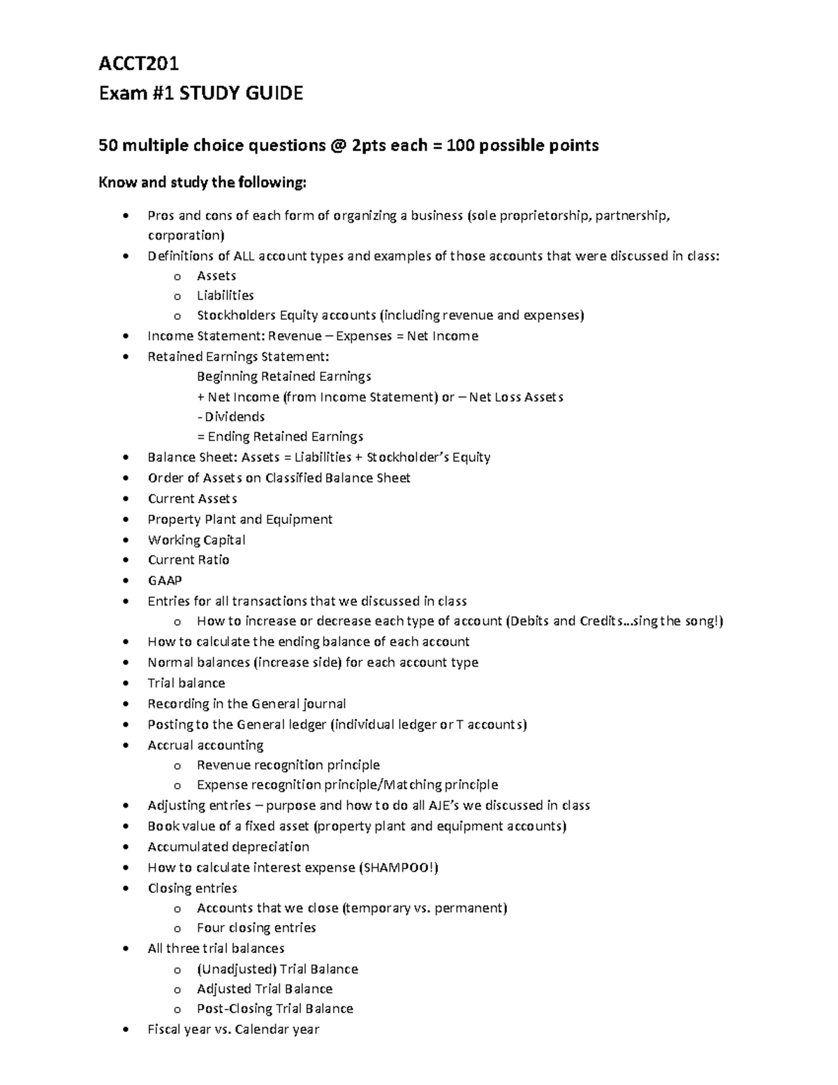 ACCT201 Exam #1 Study Guide: Key Topics & Concepts Overview - Studocu