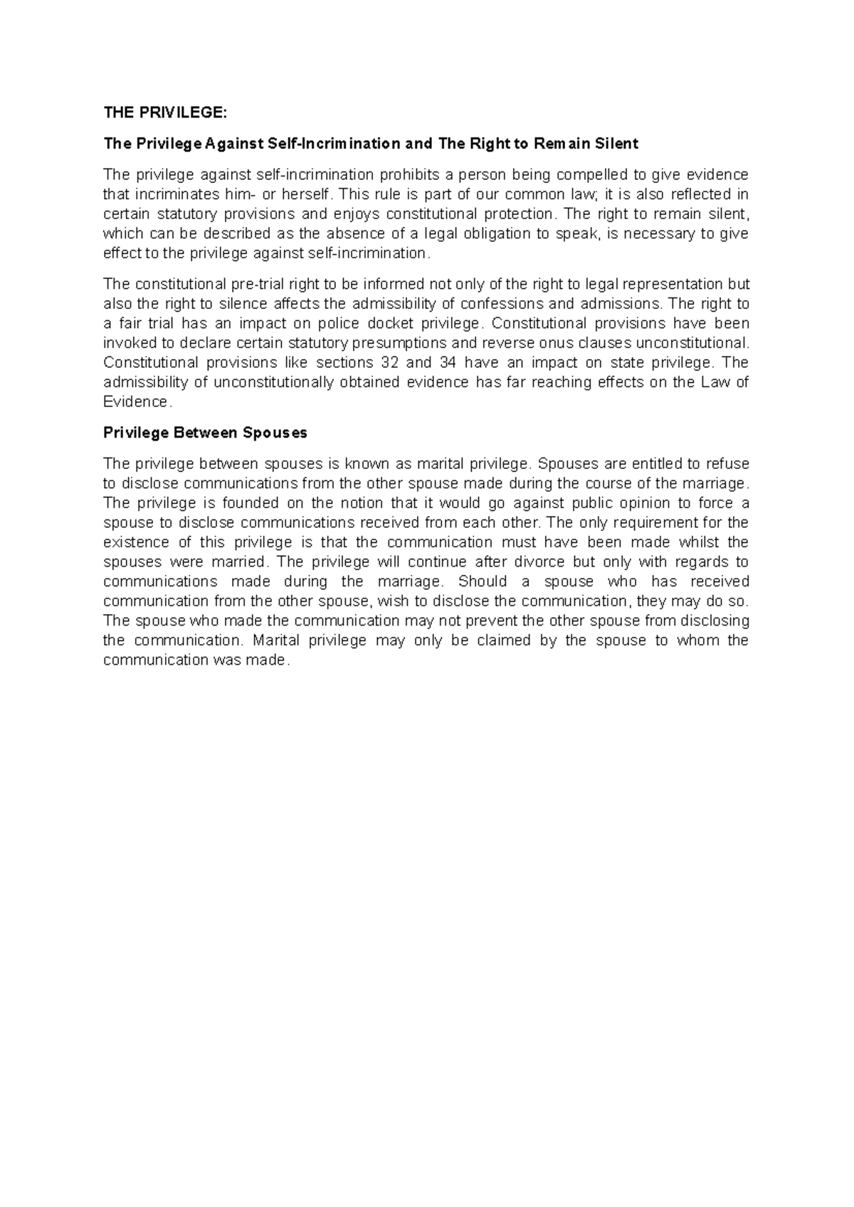 Law of Evidence Exam Prep Notes - Privileges Overview - Studocu