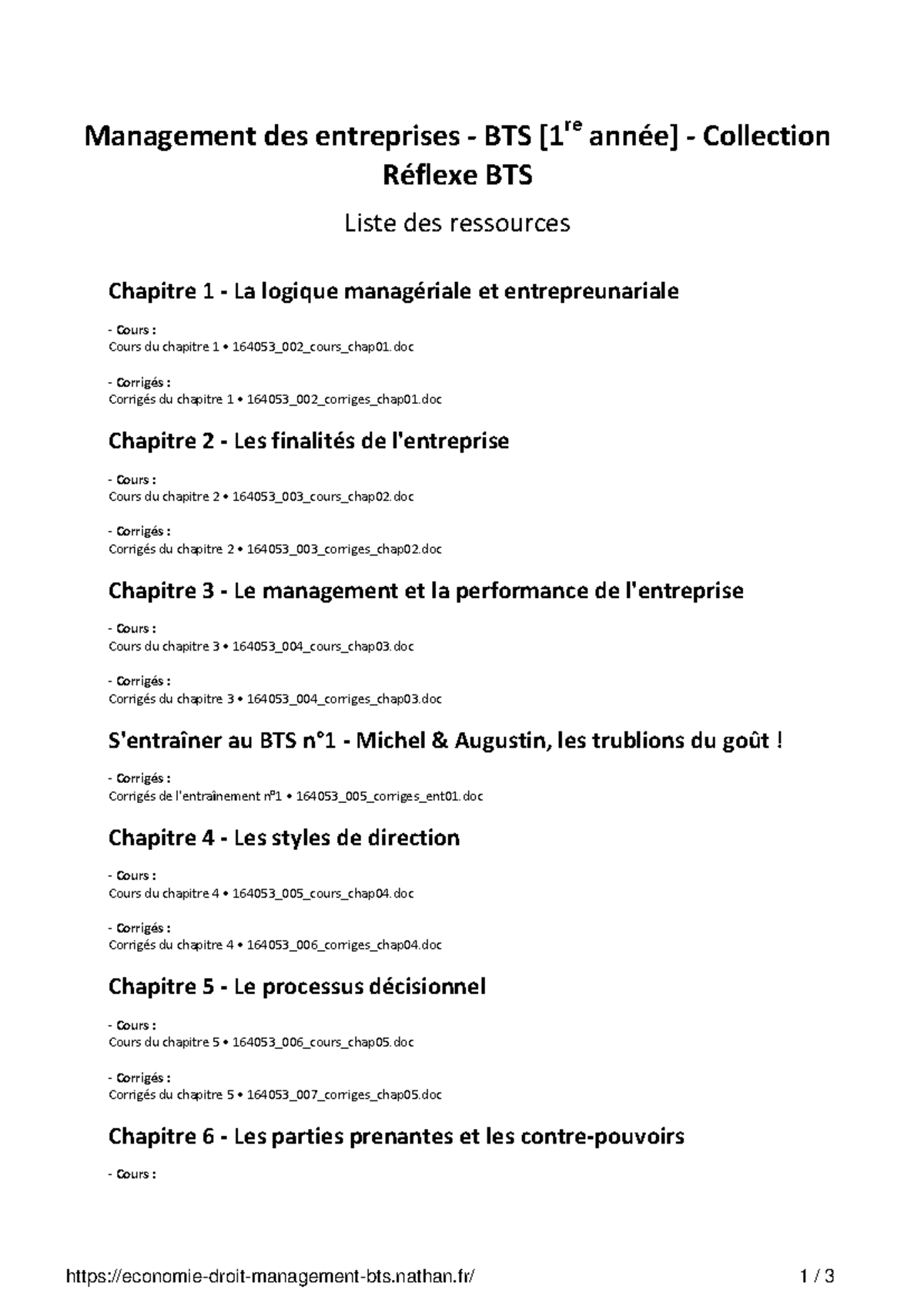 BTS Management des Entreprises : Liste des Ressources et Cours - Studocu