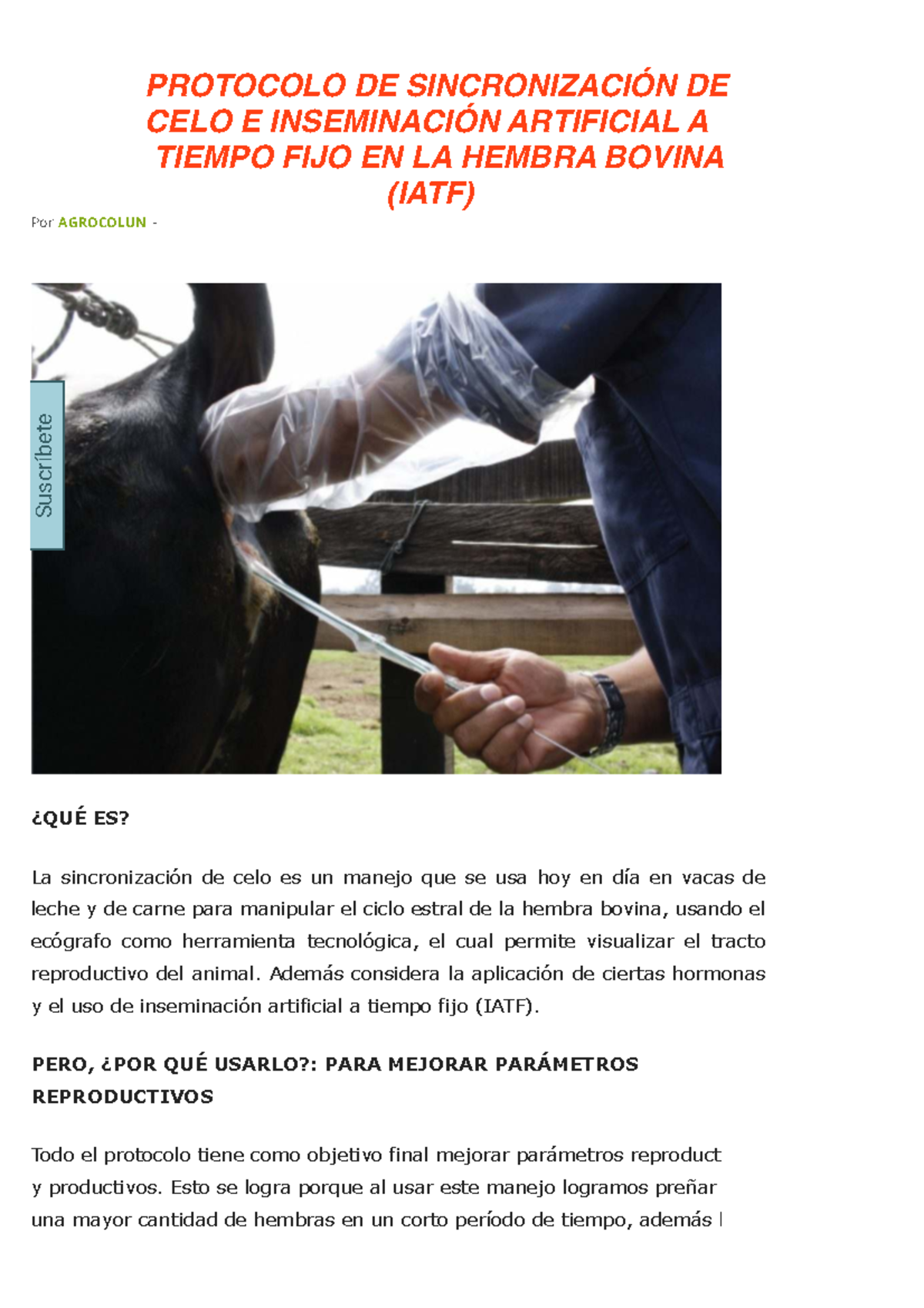 Protocolo IATF: Sincronización de Celo e Inseminación Artificial en ...